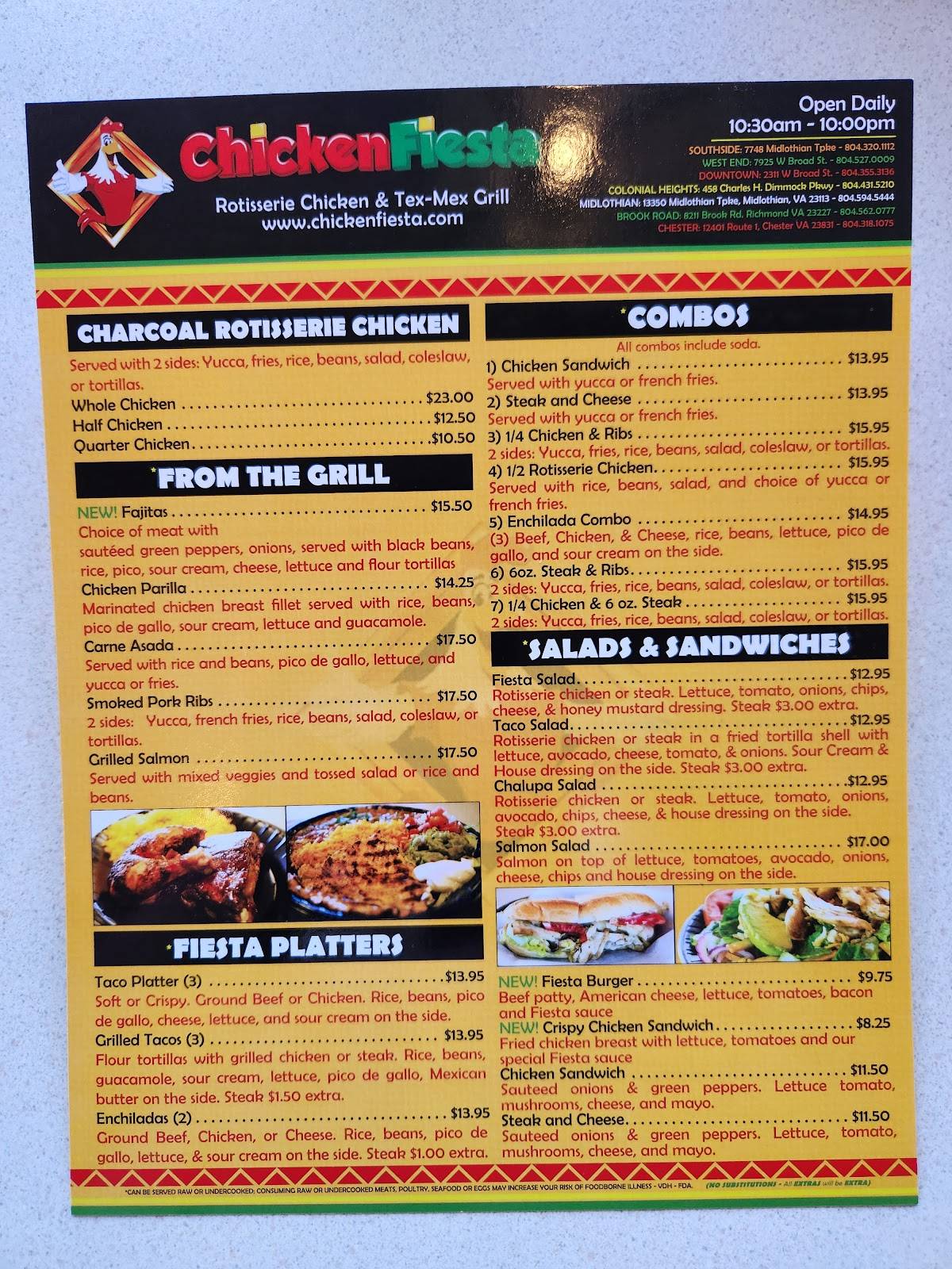 Menu at Chicken Fiesta Broad Street restaurant, Richmond, W Broad St