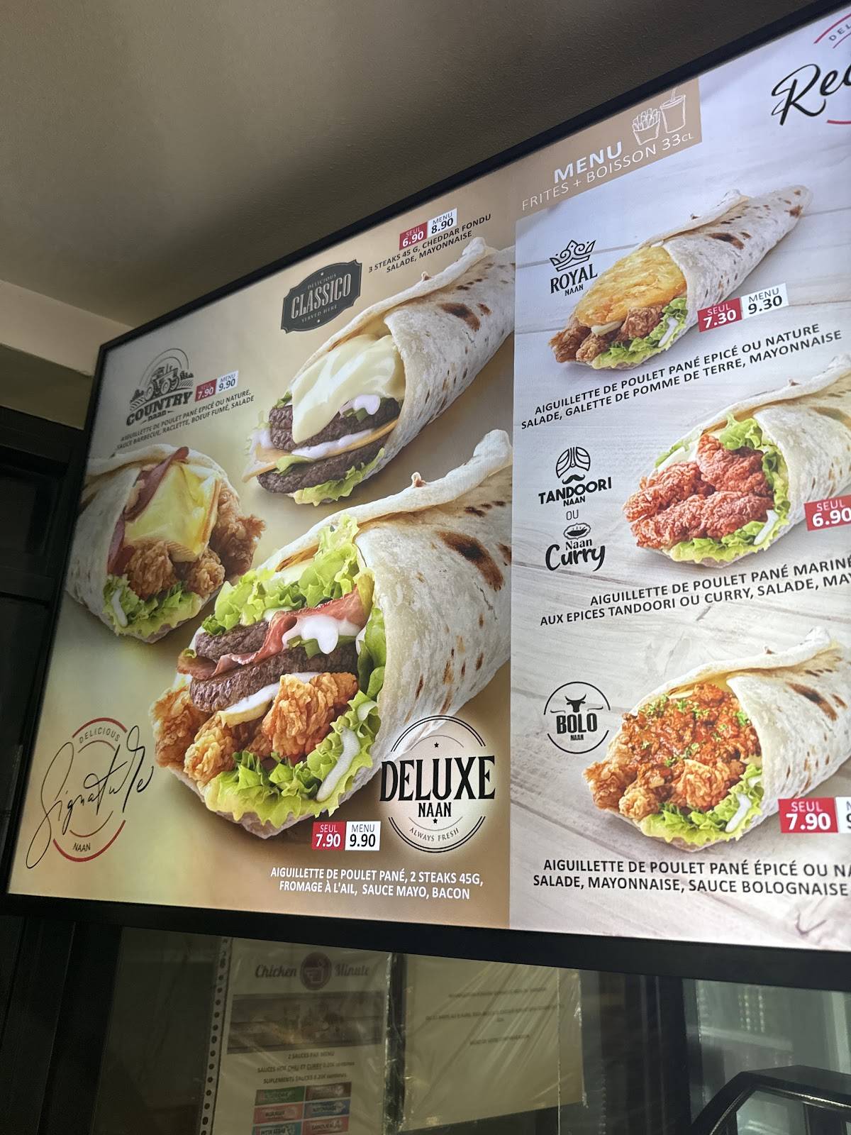 Menu au Chicken Minute officiel fast food, Trappes