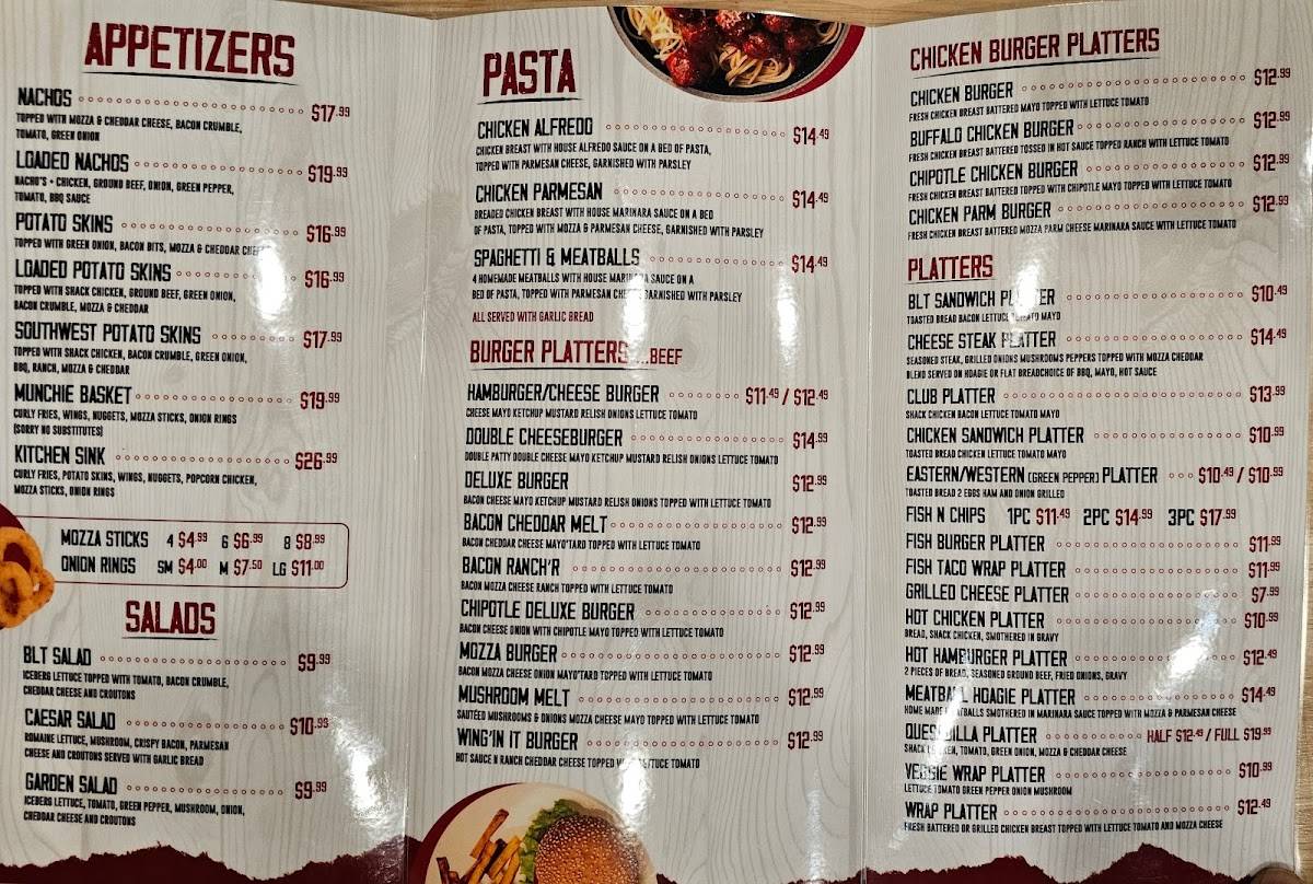 Menu at Chicken Shack restaurant, Sydney River