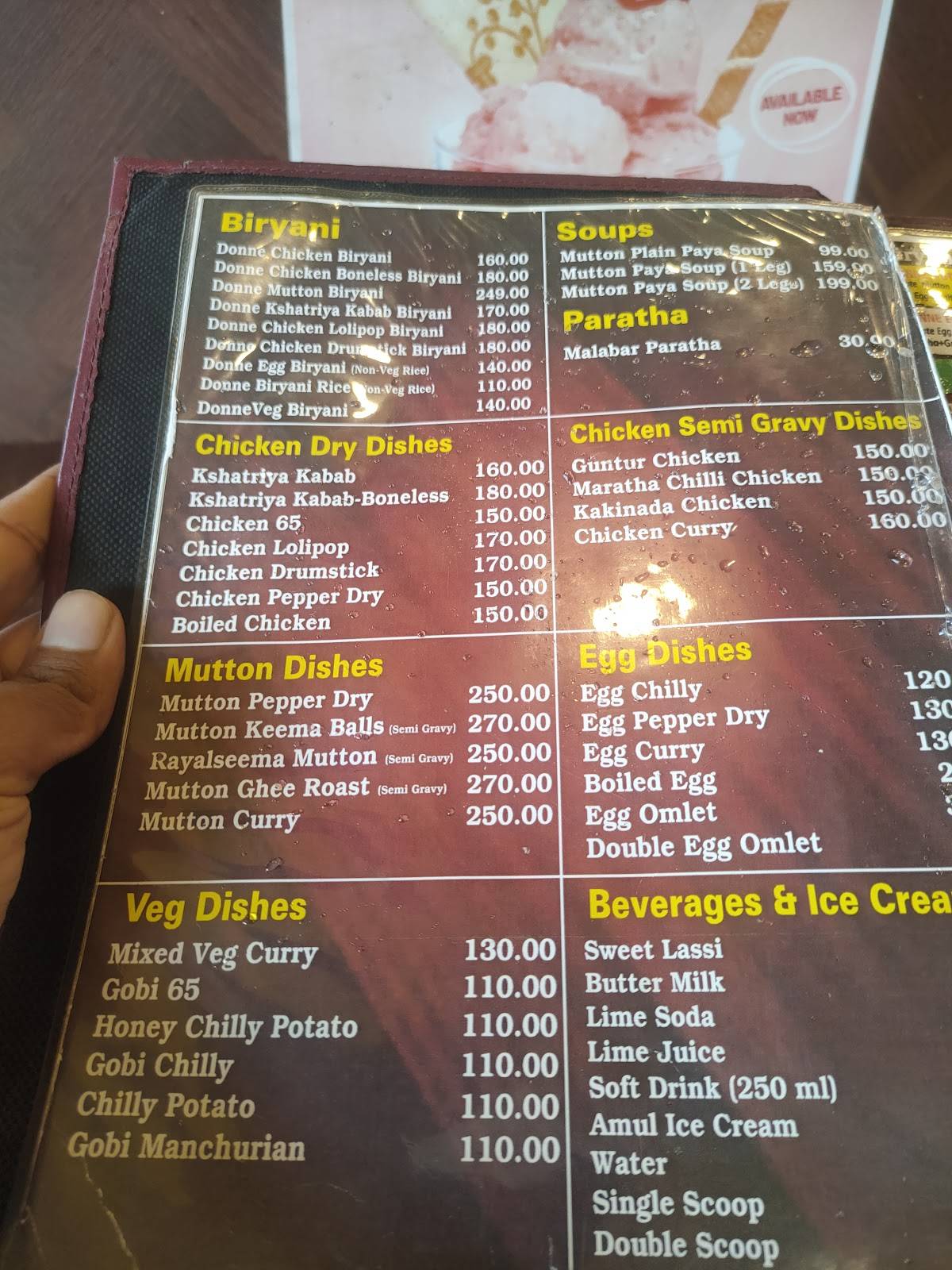 Menu at Chickpet Donne Biryani House- Hubli, Hubballi