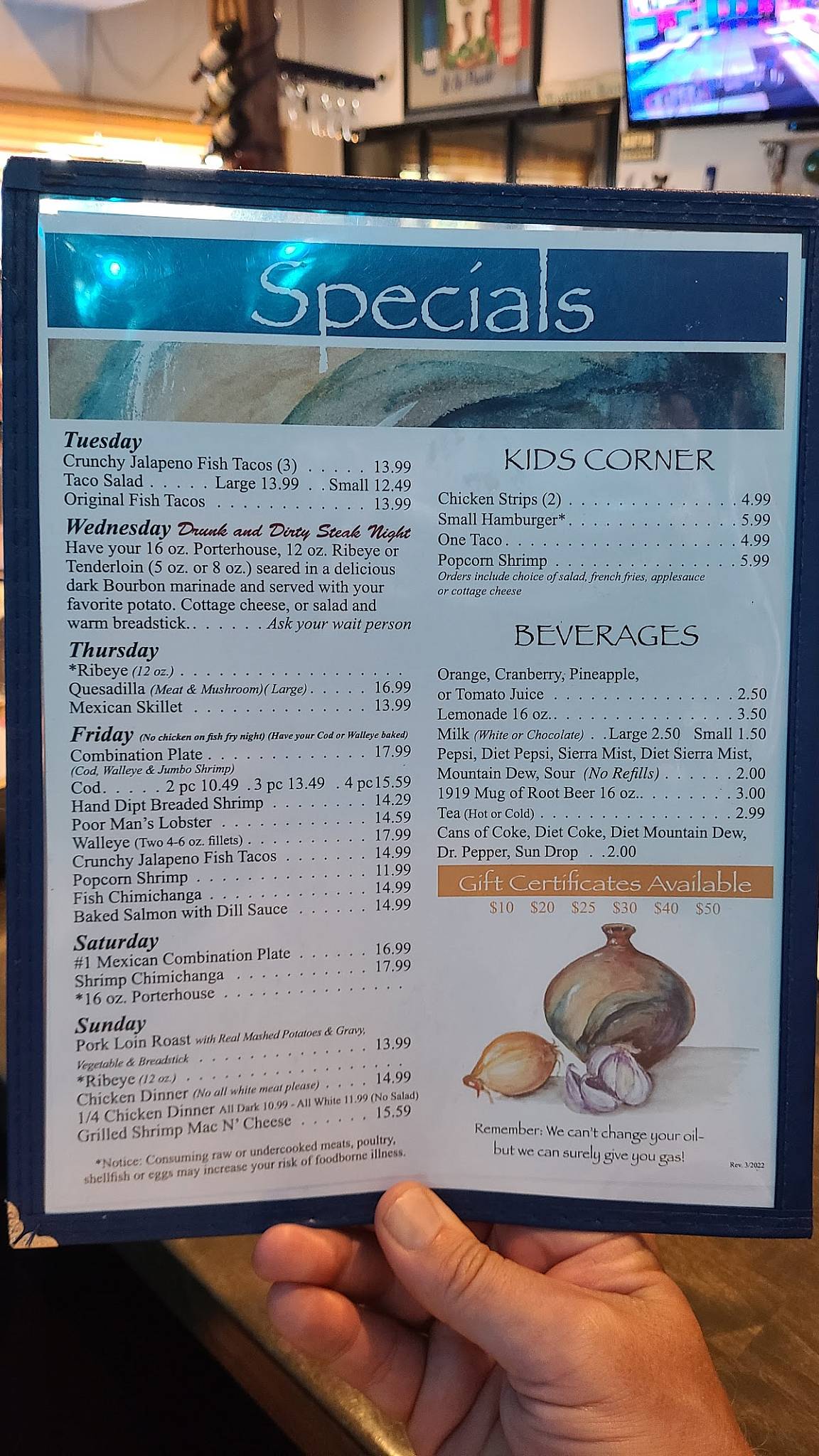 Menu at Chico's Supper Club, Wausau, Chico Rd