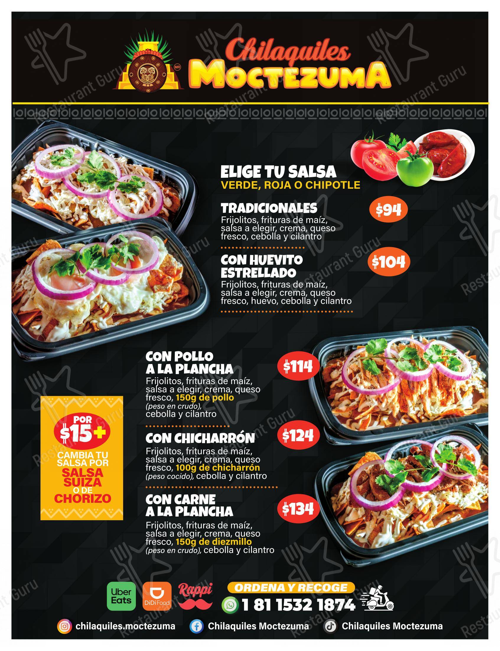 Carta del restaurante Chilaquiles Moctezuma, Apodaca