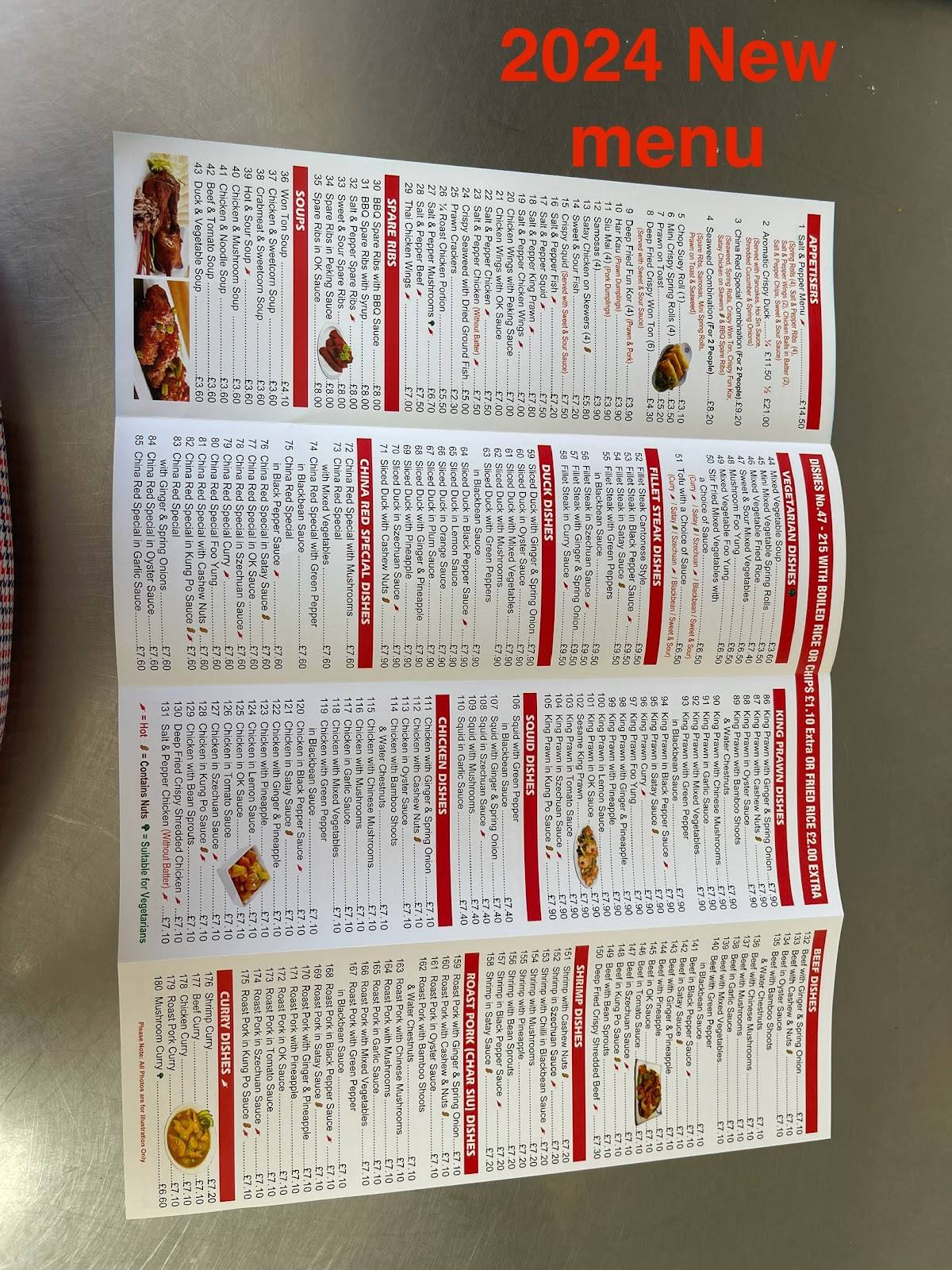 Menu at China Red restaurant, Bury