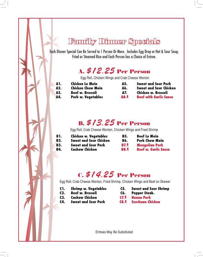 Menu at China Rice Restaurant, Cañon City, 1641 Fremont Dr