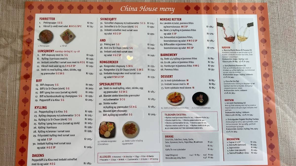Menu at China house Wei Chen restaurant, Moelv