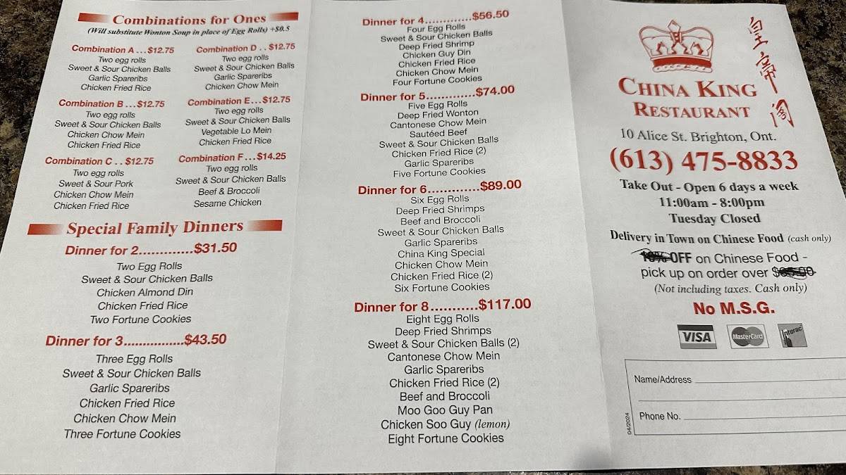 Menu at China king Restaurant, Brighton, 10 Alice St