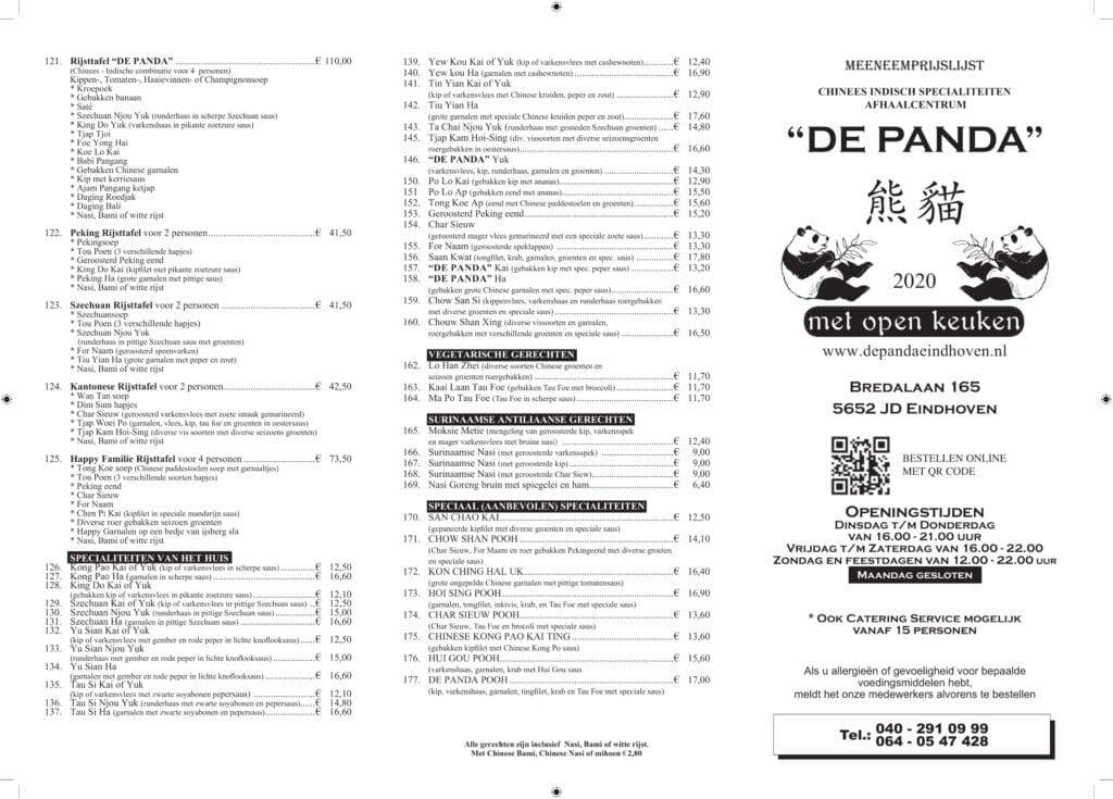 Menu at Chinees Indisch Afhaalcentrum De Panda, Eindhoven