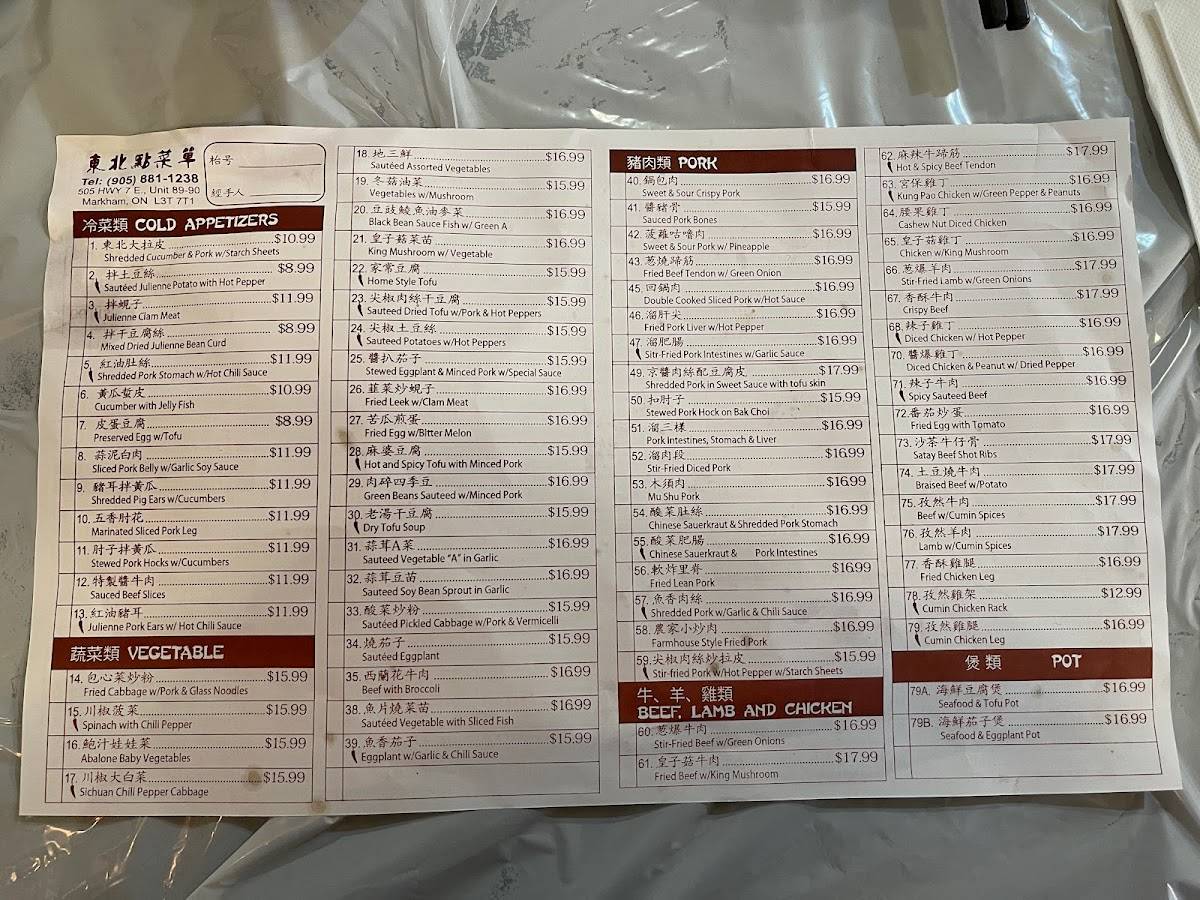 Menu at Chinese Dumpling House restaurant, Richmond Hill, 505 Hwy 7