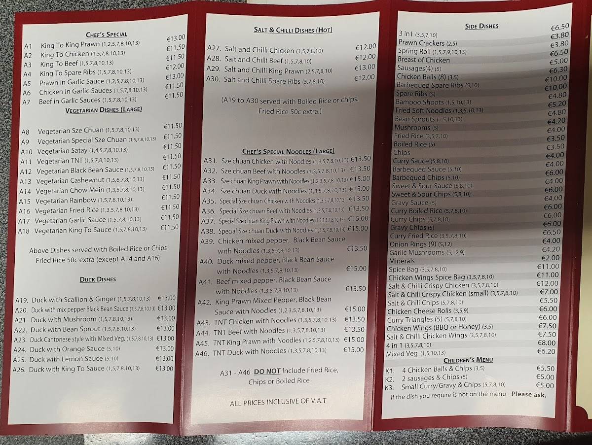 Menu at Chinese Palace Ardee fast food, Ardee, Bridge St
