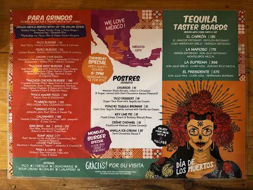 Menu at Chingada's Mexican Cantina restaurant, Port Elizabeth
