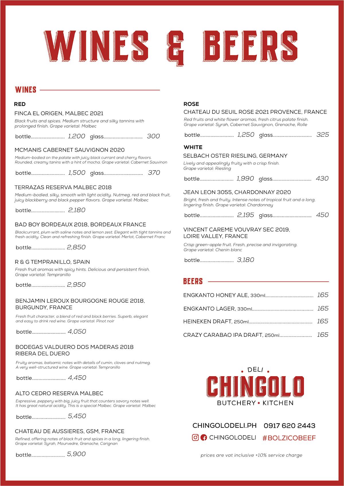 Menu at Chingolo Deli restaurant, Makati