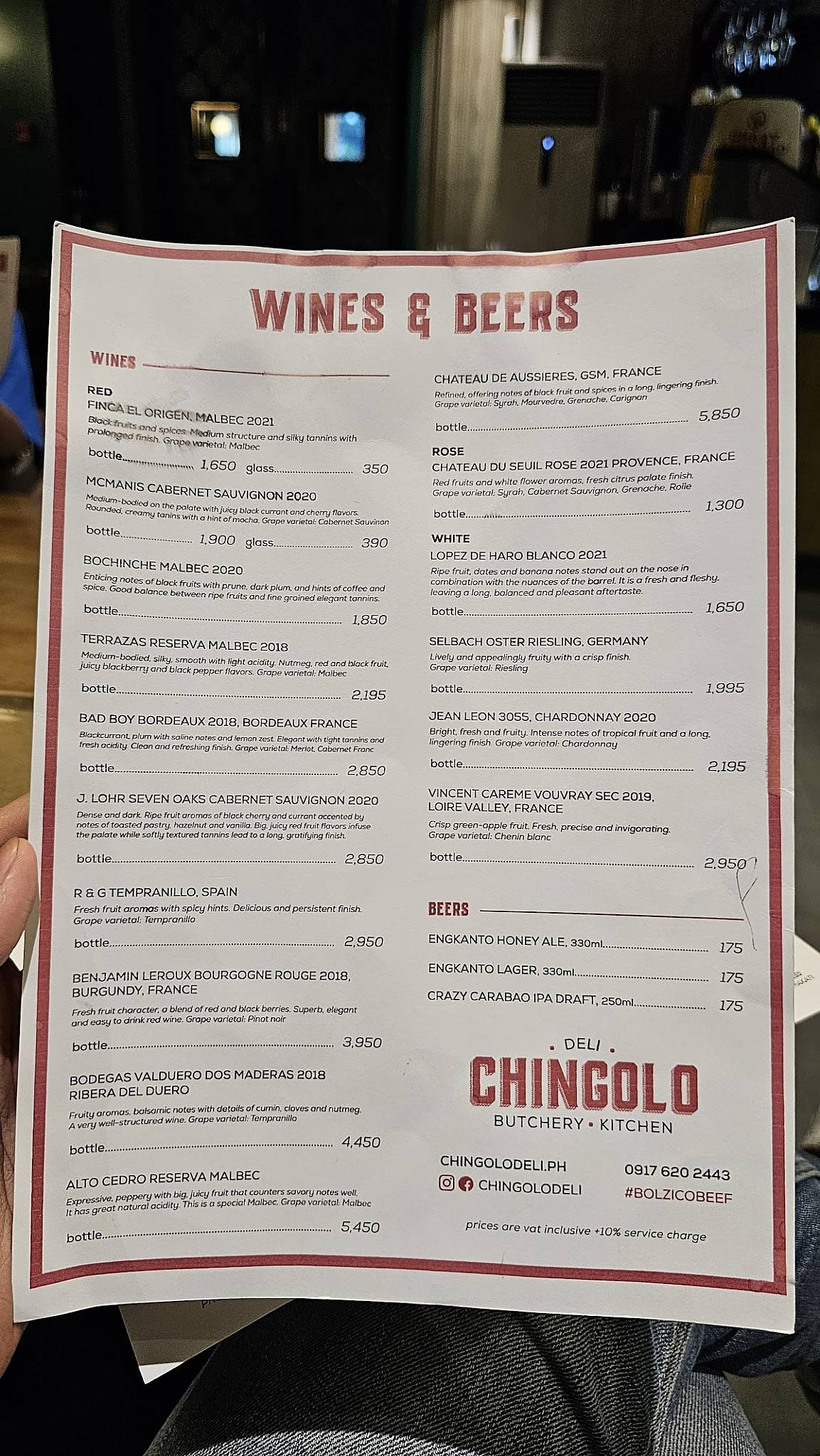 Menu at Chingolo Deli restaurant, Makati