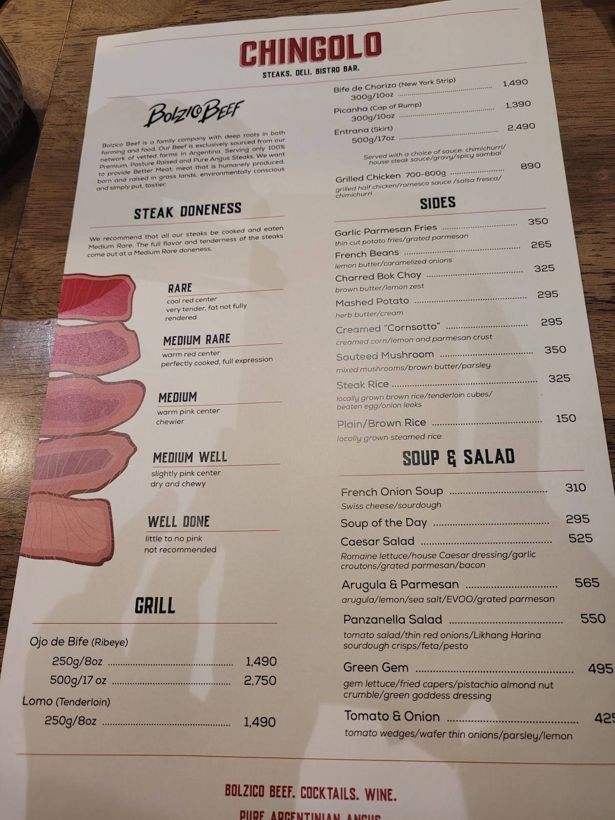 Menu at Chingolo Deli restaurant, Makati