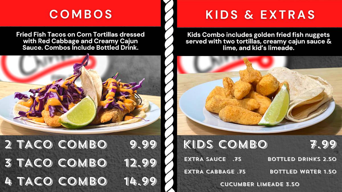 Menu at Chirina's Fish Tacos restaurant, Brownsville, Frontage Rd 77 ...