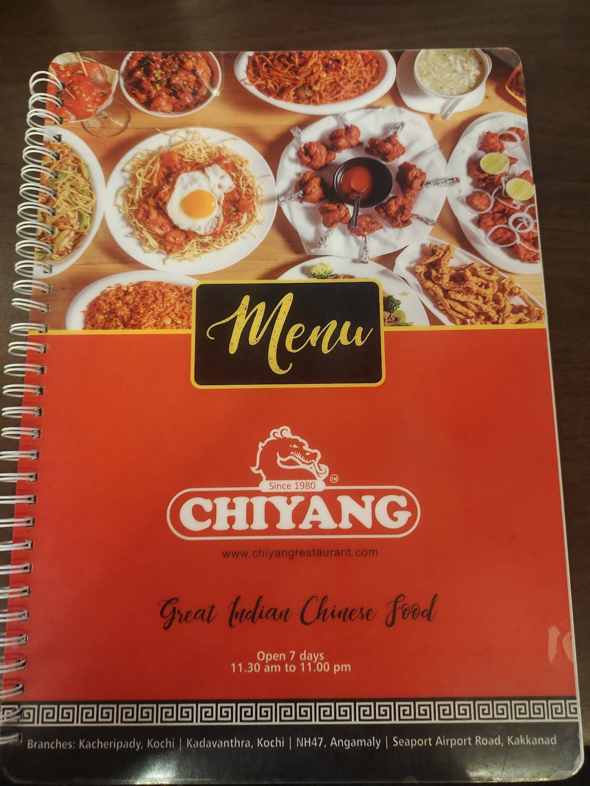 Menu at Chiyang Chinese Restaurant, Angamaly