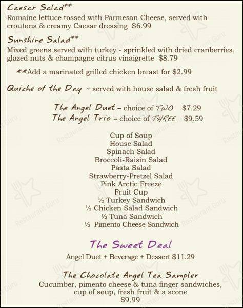 Menu at Chocolate Angel Cafe & Tea Room, Plano