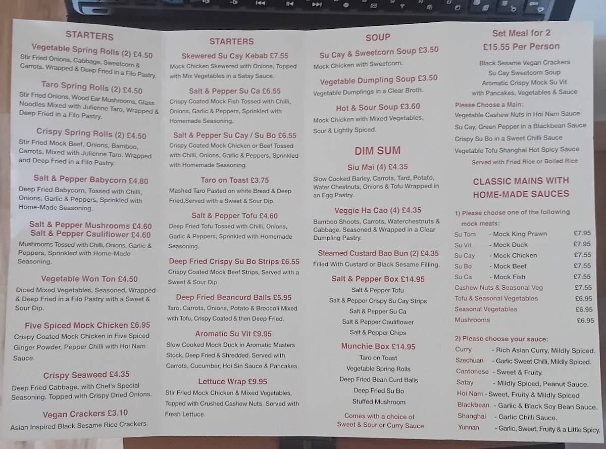 Menu at Choi Gan restaurant, Clitheroe