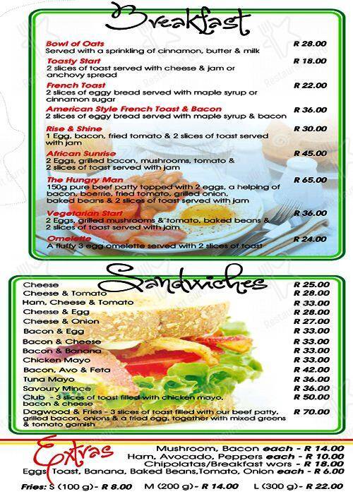 Menu at Choices Coffee Shop and Confectionary cafe, Johannesburg