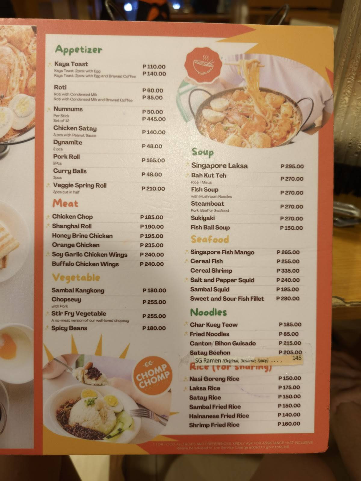 Menu at Chomp Chomp fast food, Manila, 2450 Leon Guinto St