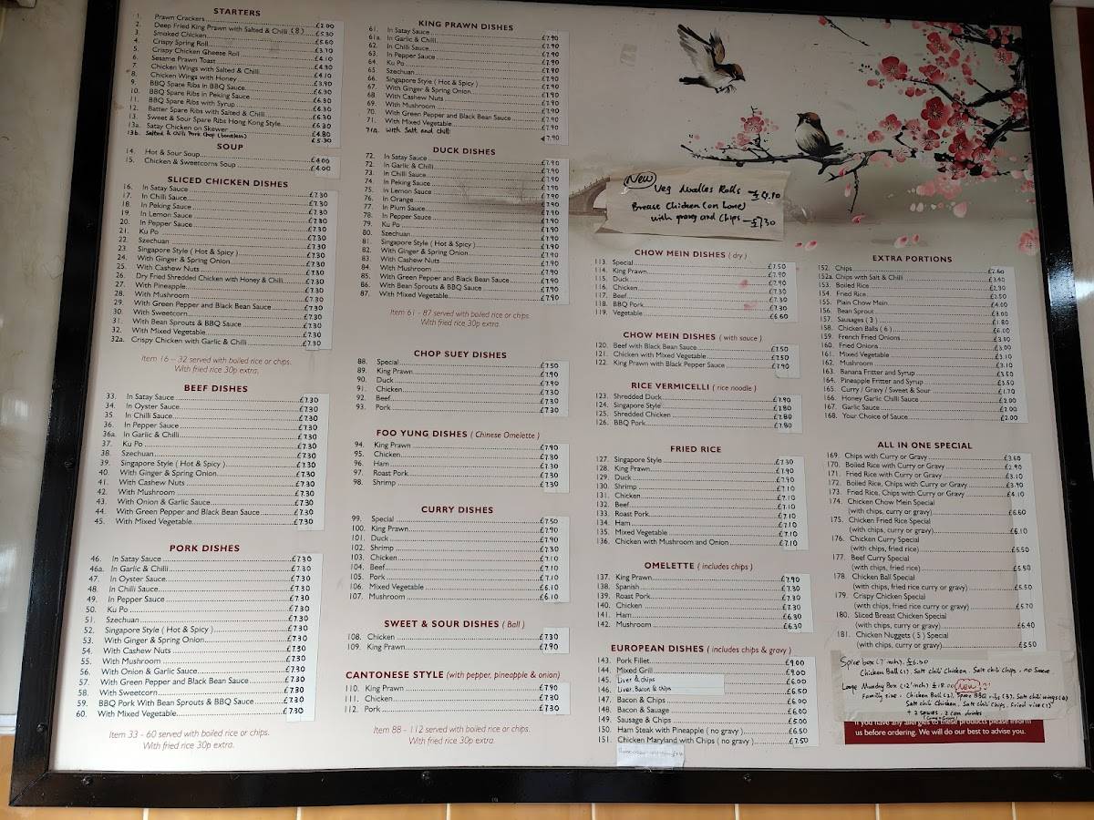 Menu at Chopsticks restaurant, Enniskillen