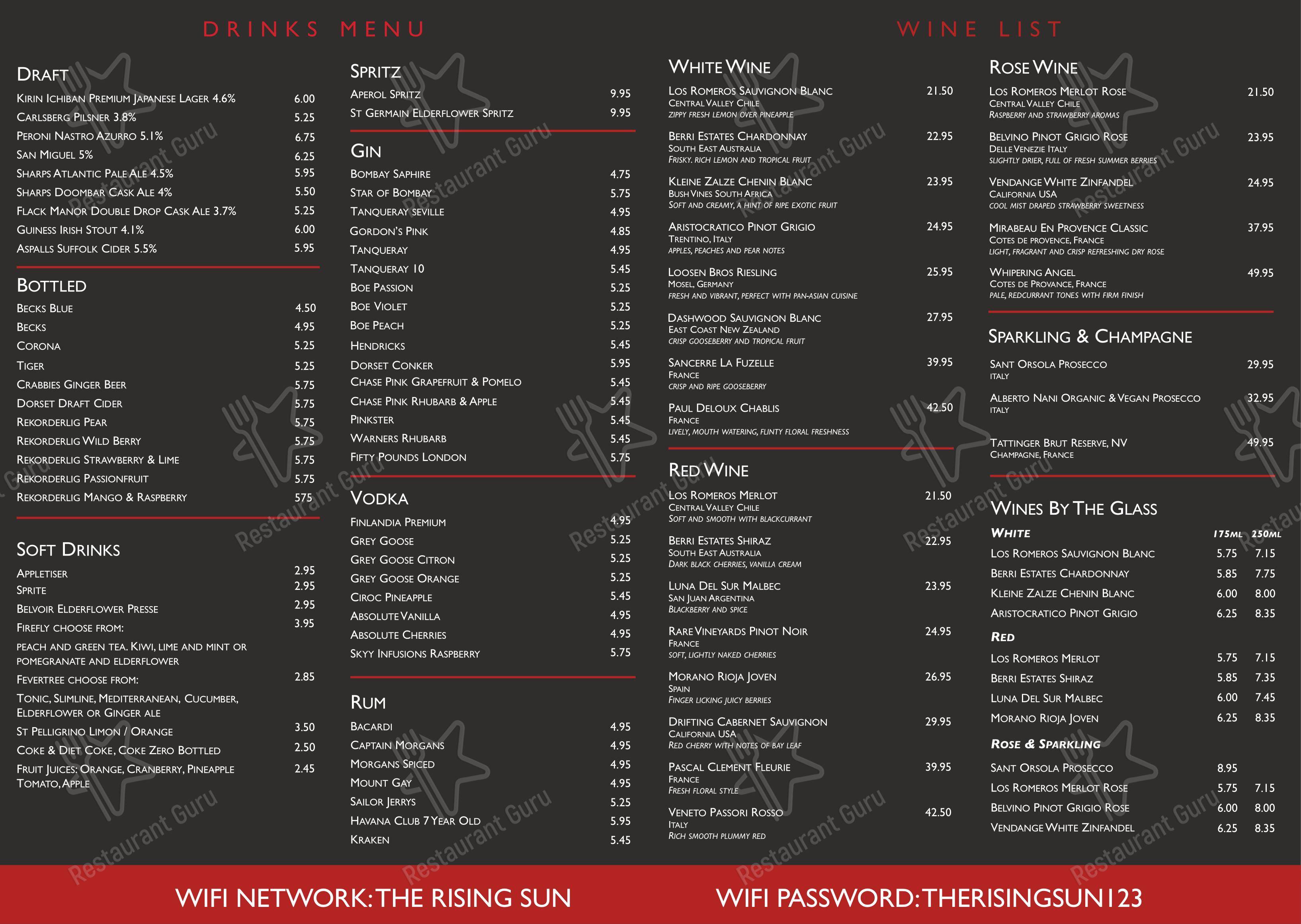 Menu at The Rising Sun Thai & Pan-Asian restaurant, Christchurch, 123 ...