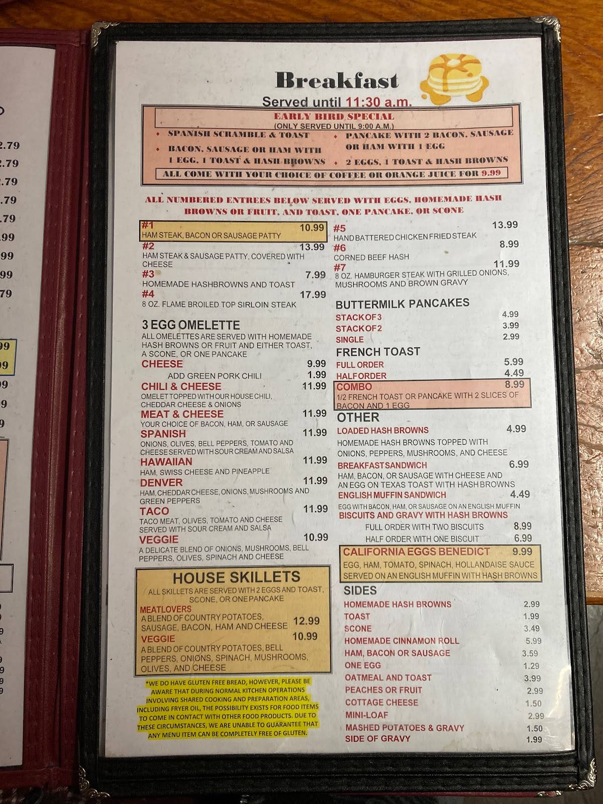 Menu at Chuckwagon Restaurant Lava, Lava Hot Springs
