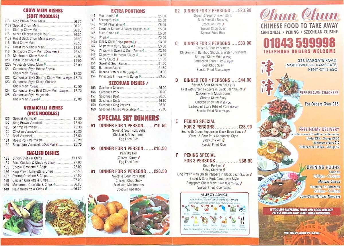 Menu at Chun Chun fast food, Ramsgate