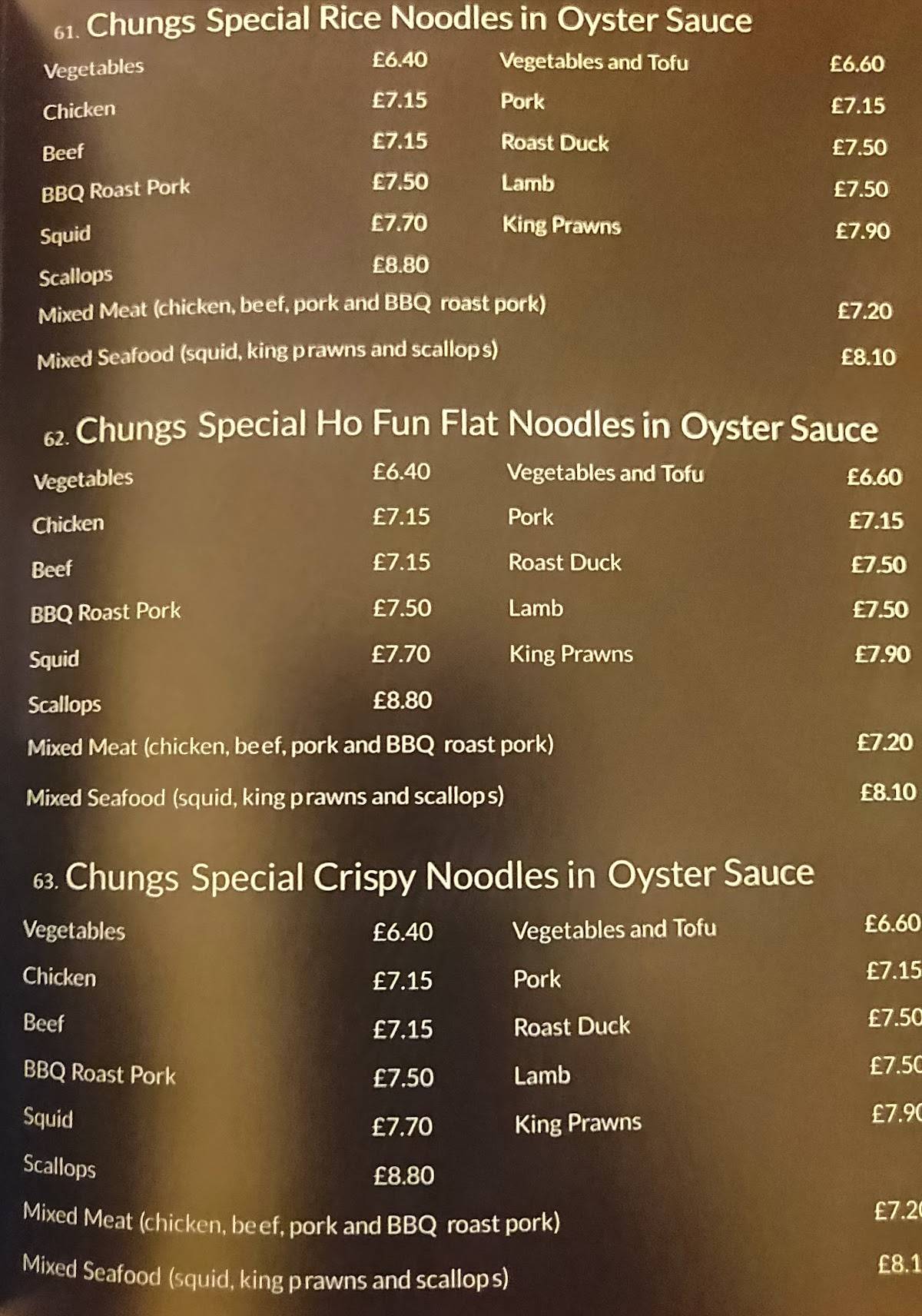 Menu at Chung's Chinese fast food, Hounslow, 13 New Heston Rd