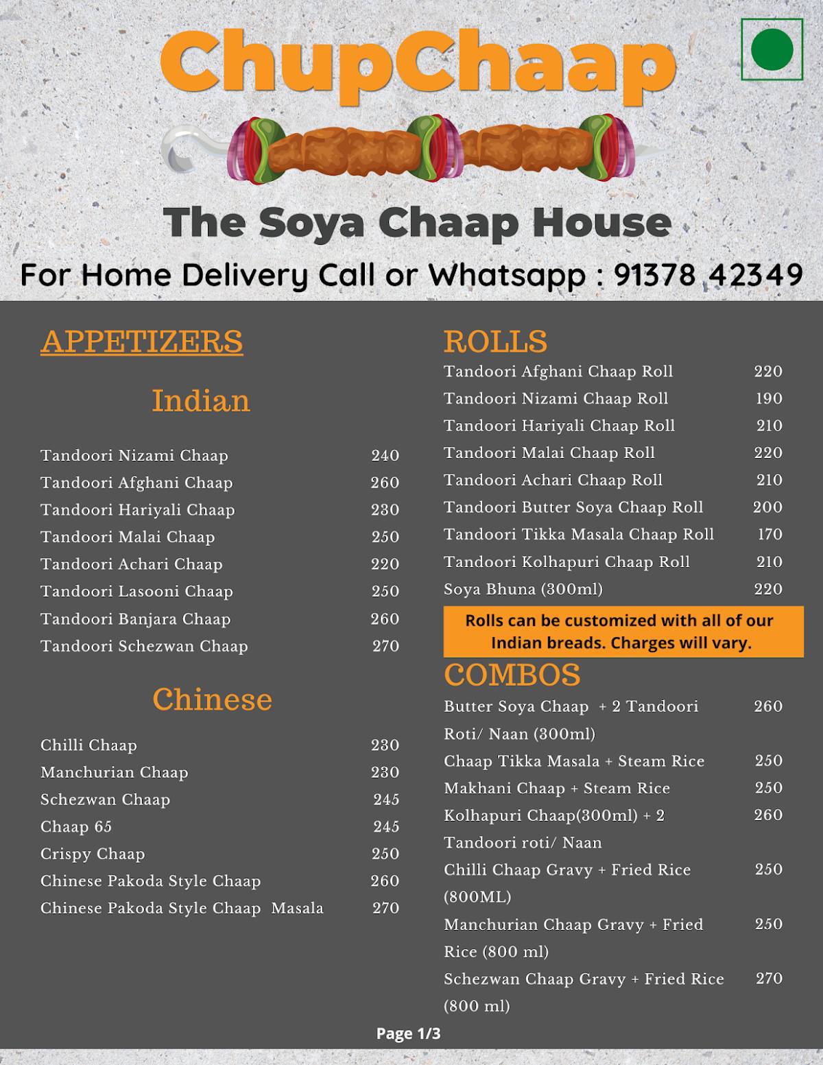 Menu at Chup Chaap - The Soya Chaap House, Mumbai