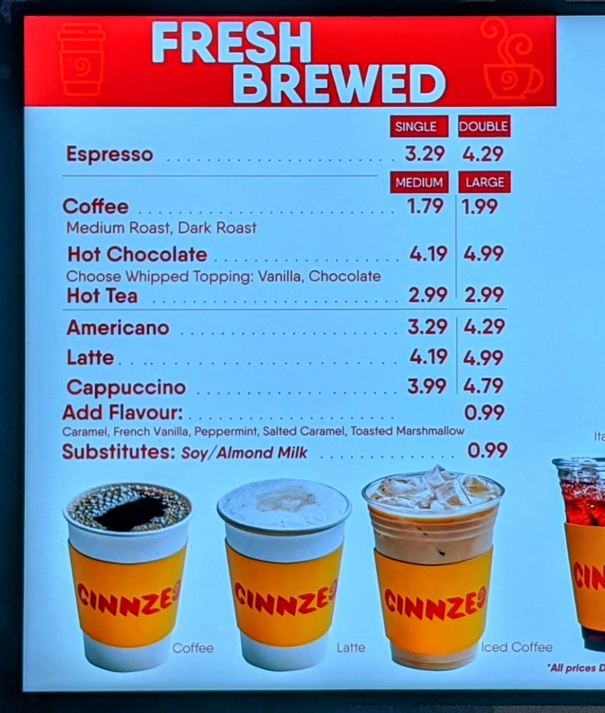 Carta de Cinnzeo Bakery Cafe, Niagara Falls