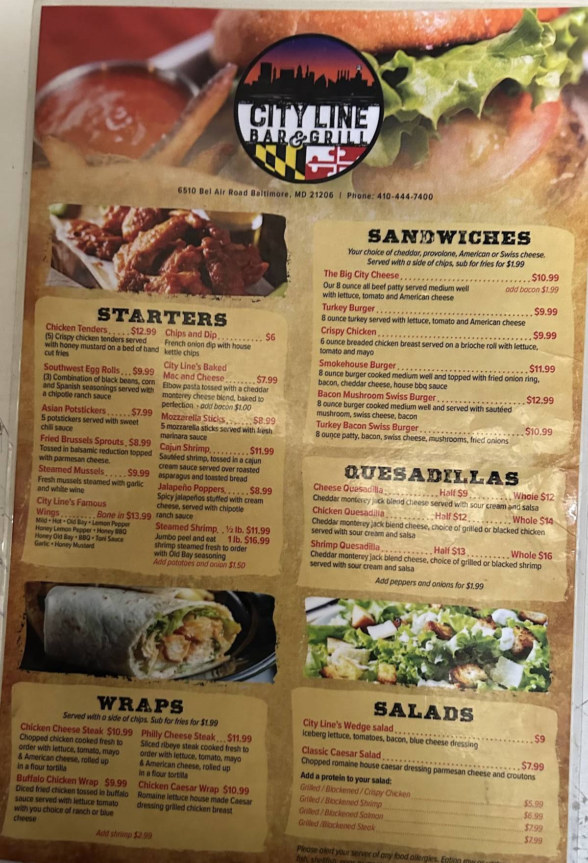 Menu at City View Bar & Grill, Baltimore