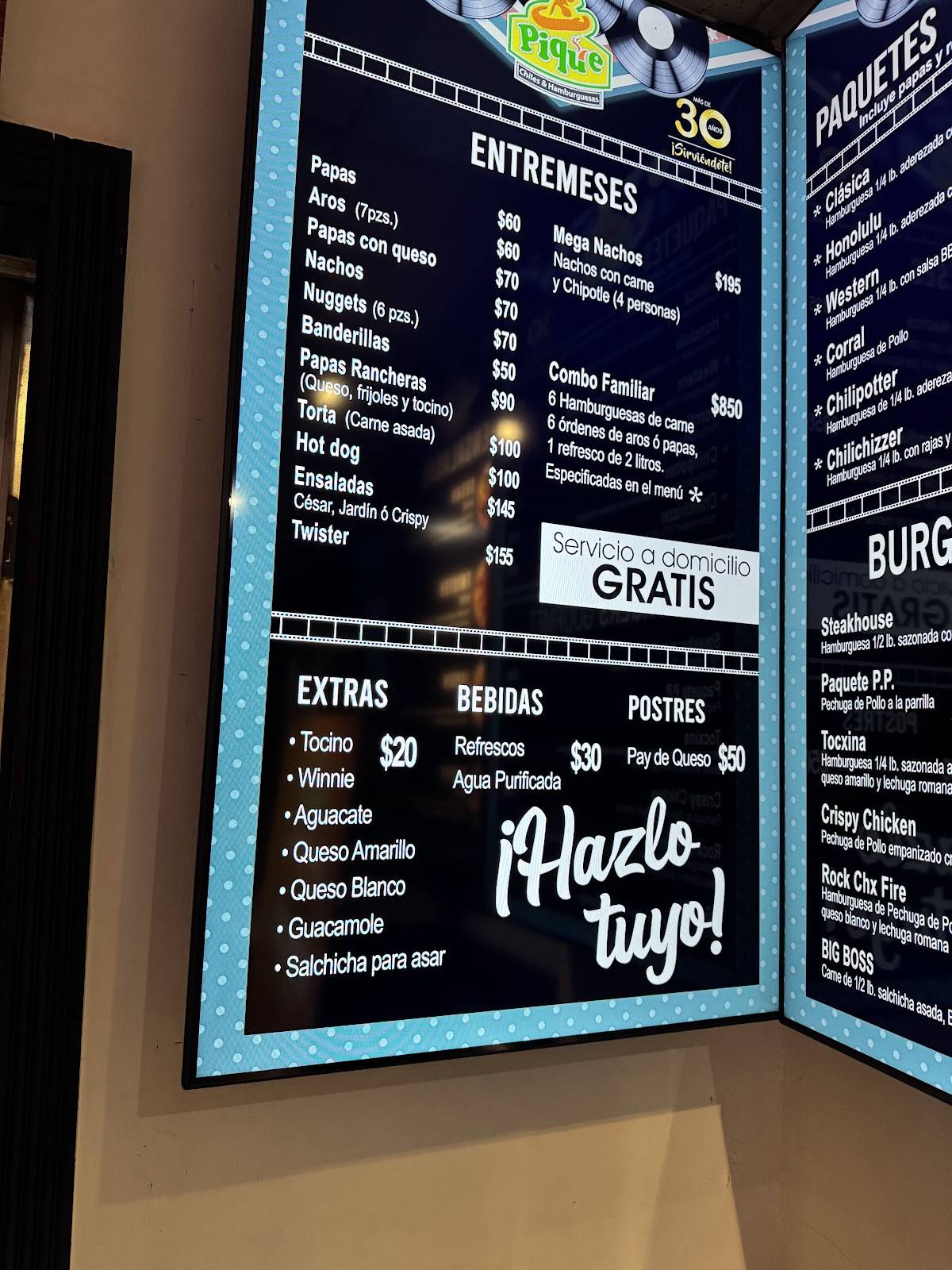 Carta del restaurante Piqué Chiles y Hamburguesas, Ciudad Juarez, Calle ...