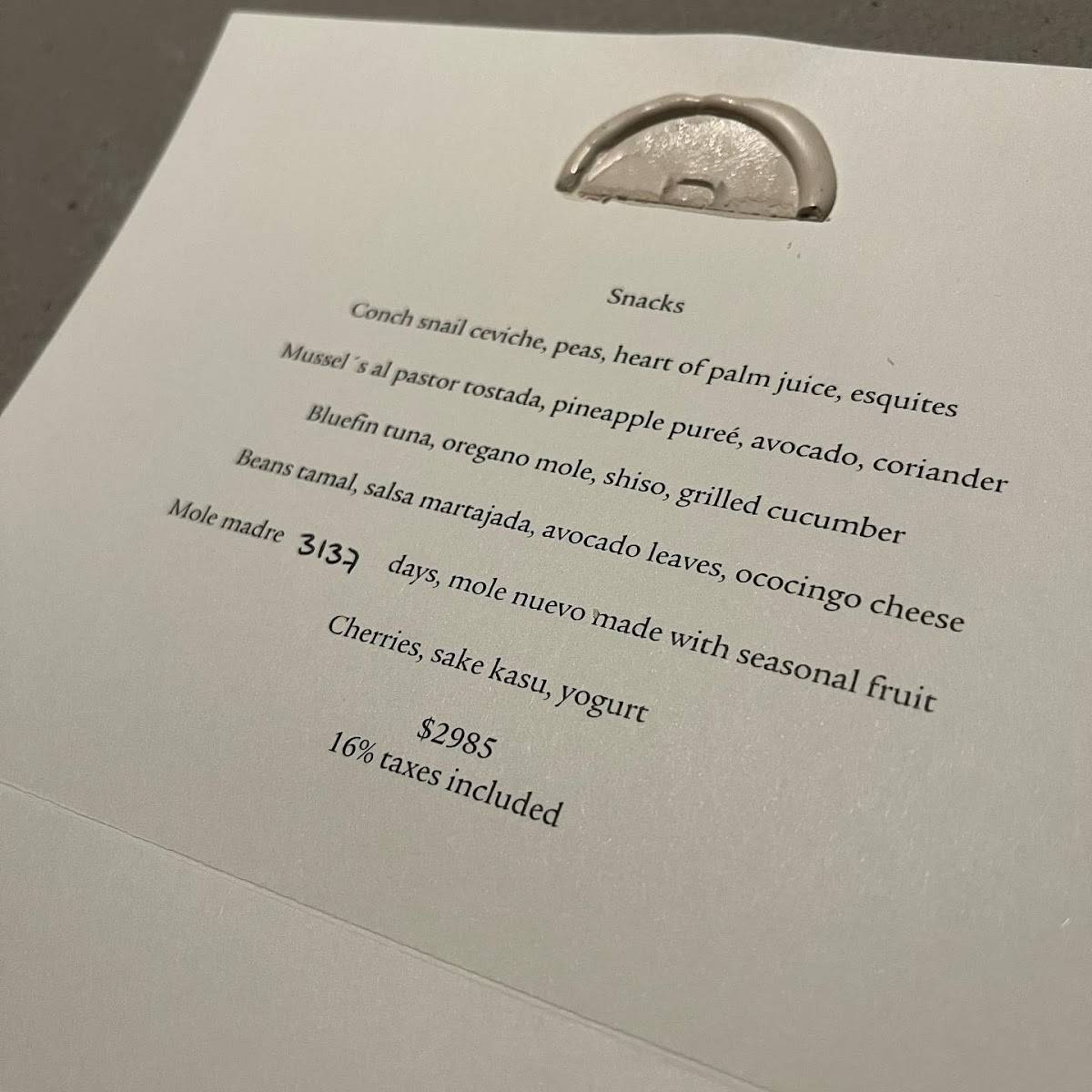 Carta del restaurante Pujol - Tasting Menu, Ciudad López Mateos ...