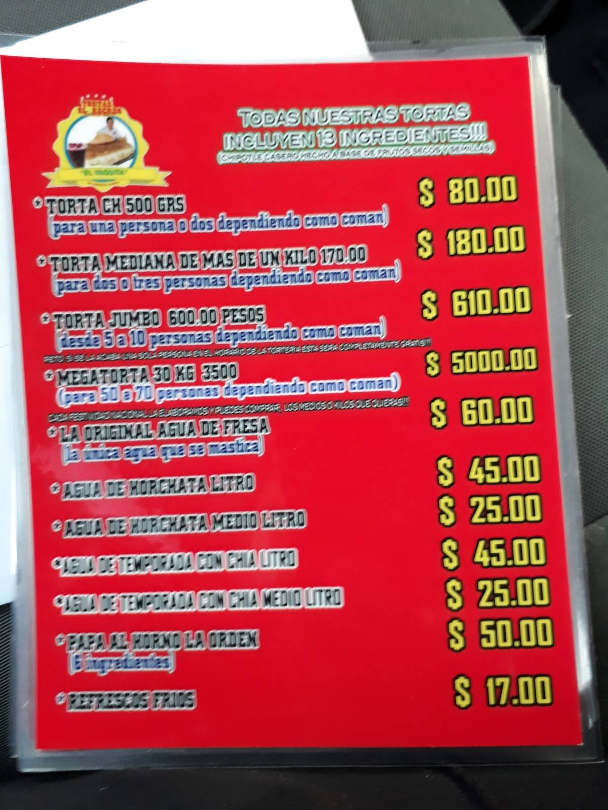 Carta del restaurante Tortas El Recreo Las Originales El Vaquita ...