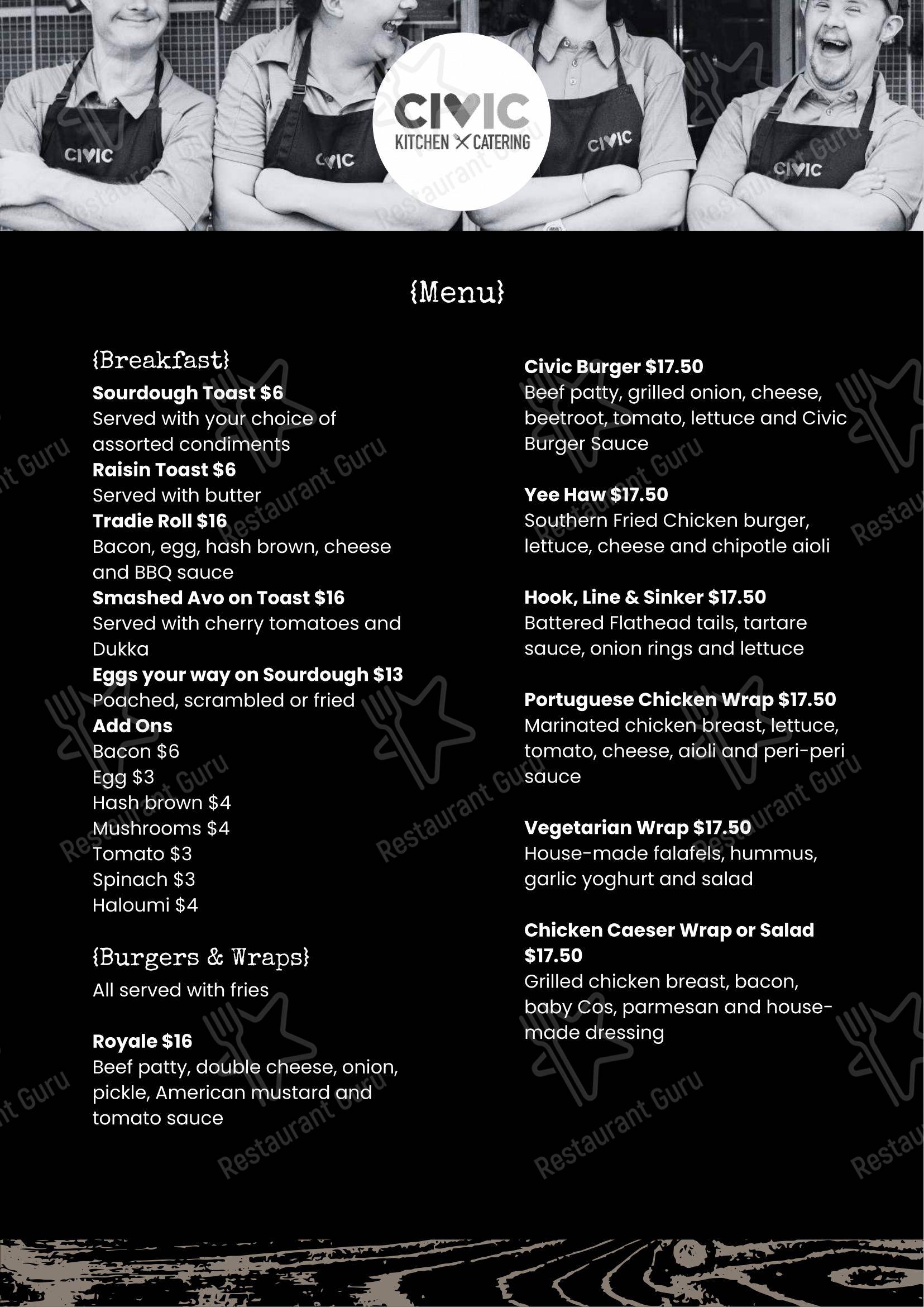 Menu at Civic Kitchen & Catering North Nowra cafe, North Nowra