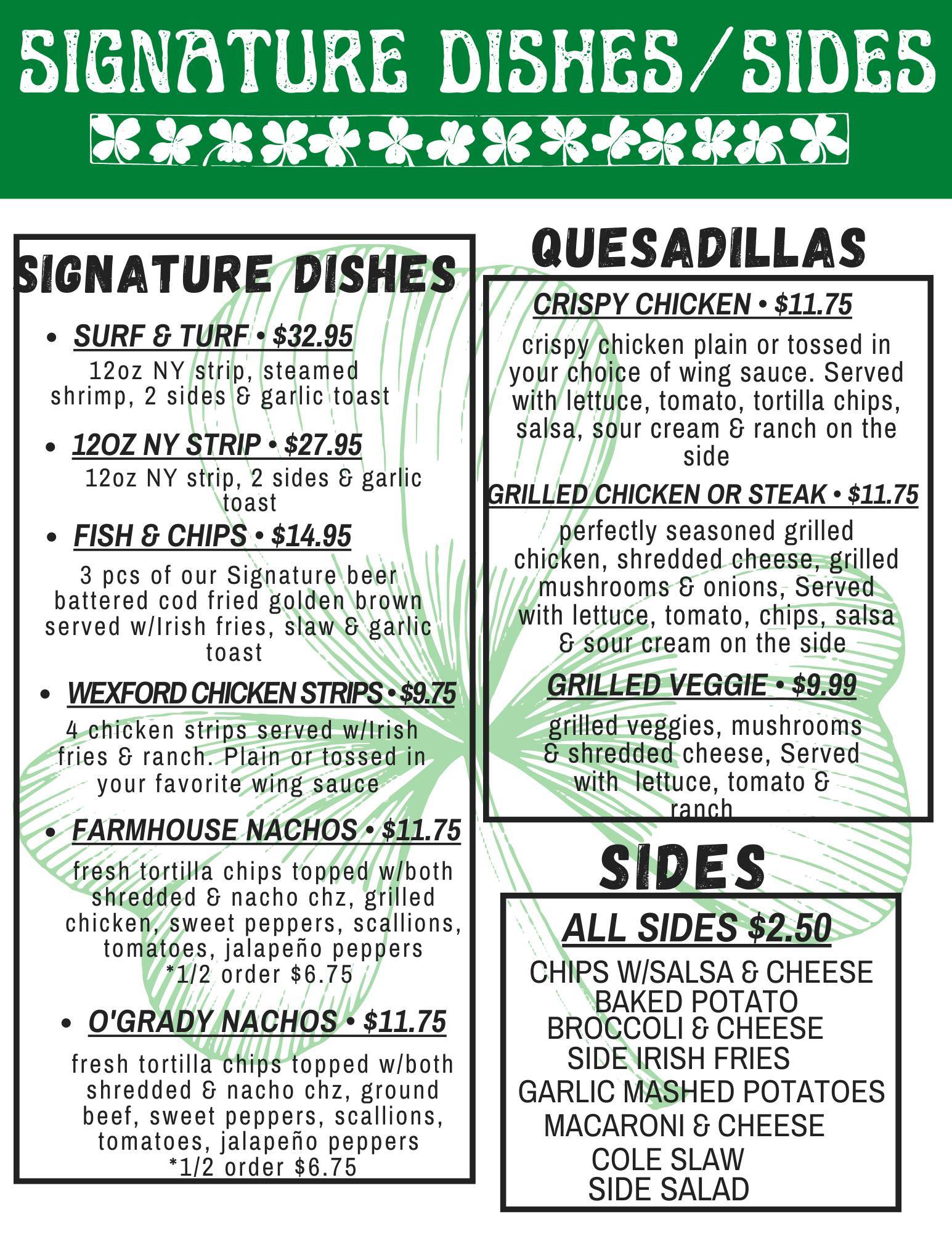 Menu at Clancy's Irish Pub, Keyser, 777 Armstrong St