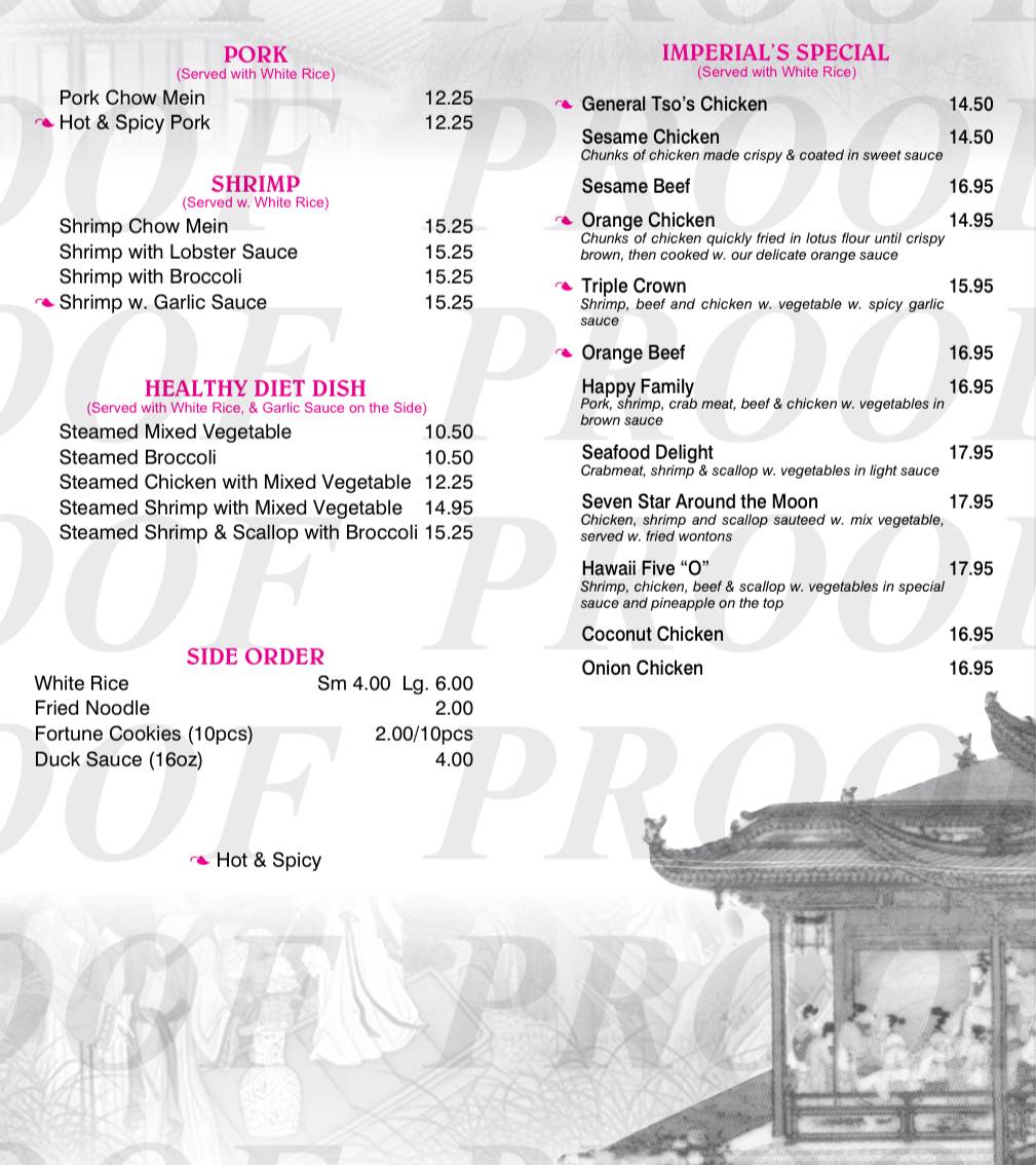 Menu at Imperial Buffet restaurant, Claremont