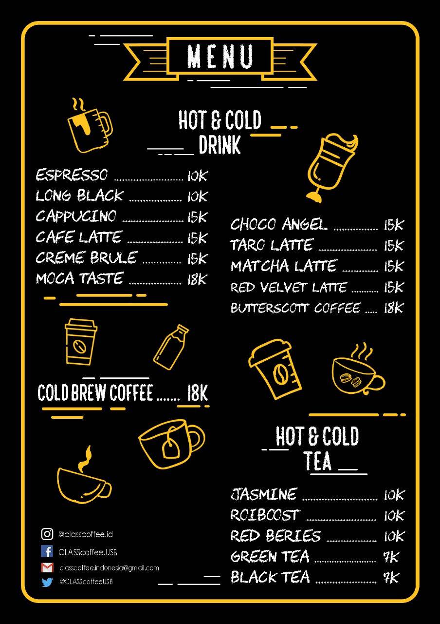 Carta del restaurante Class Coffee & Tea, Bandung