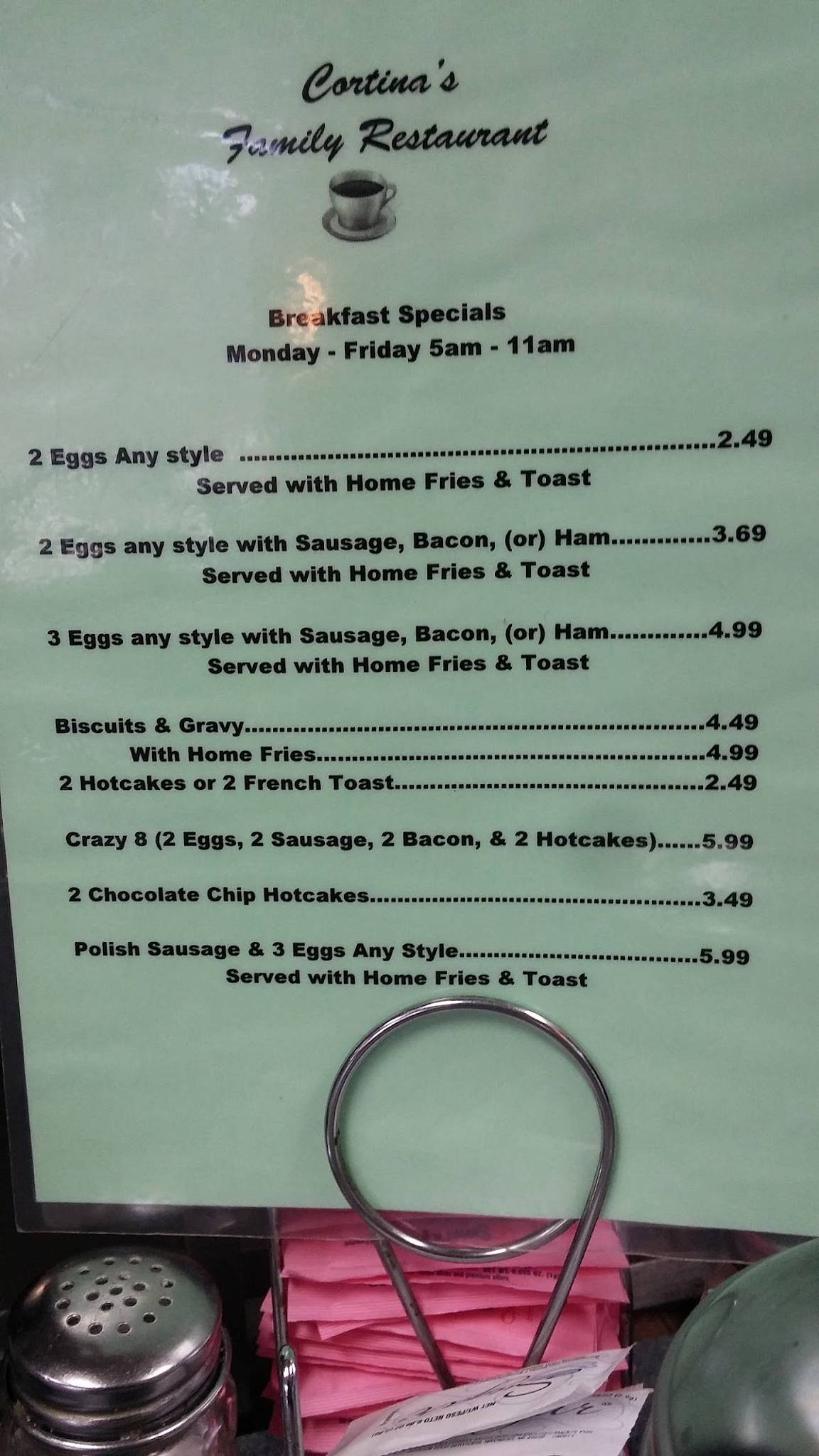 Menu at Cortina's Family Restaurant, Euclid