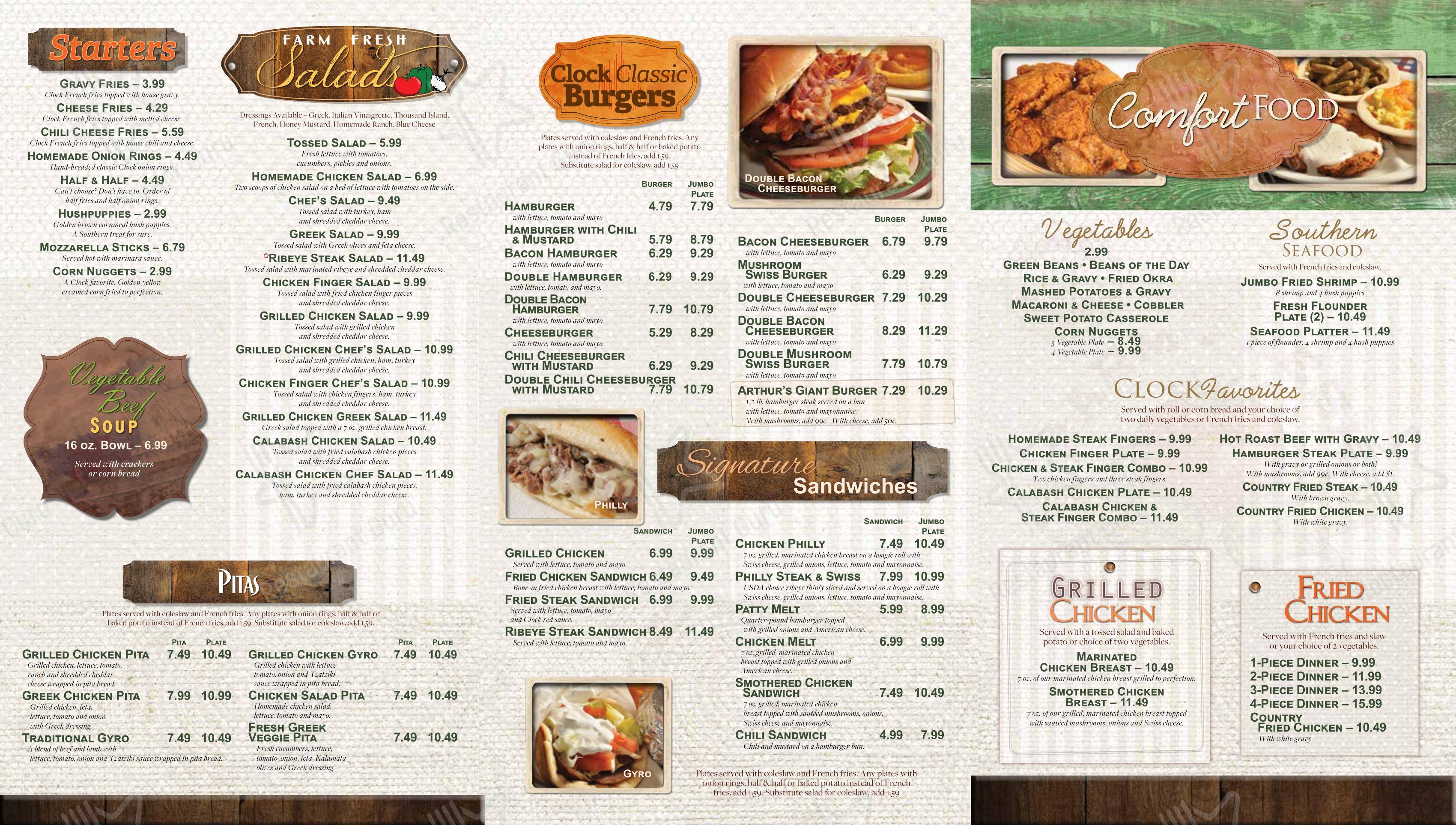 Menu at Clock Restaurant, Greer