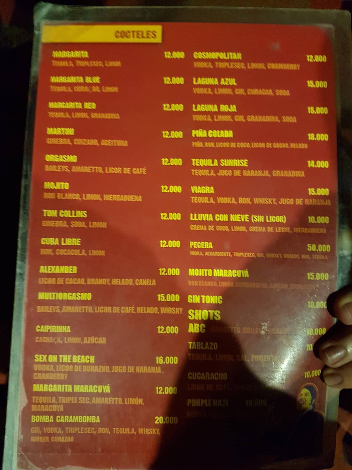 Carta del pub y bar La Topa Tolondra, Cali, Cl. 5 #13-27