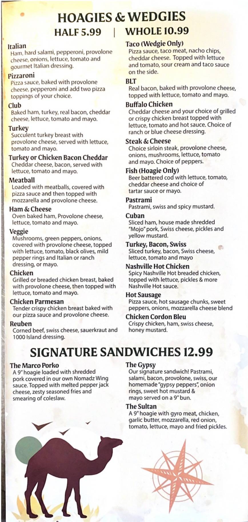 Menu at Pizza Nomadz restaurant, Clymer