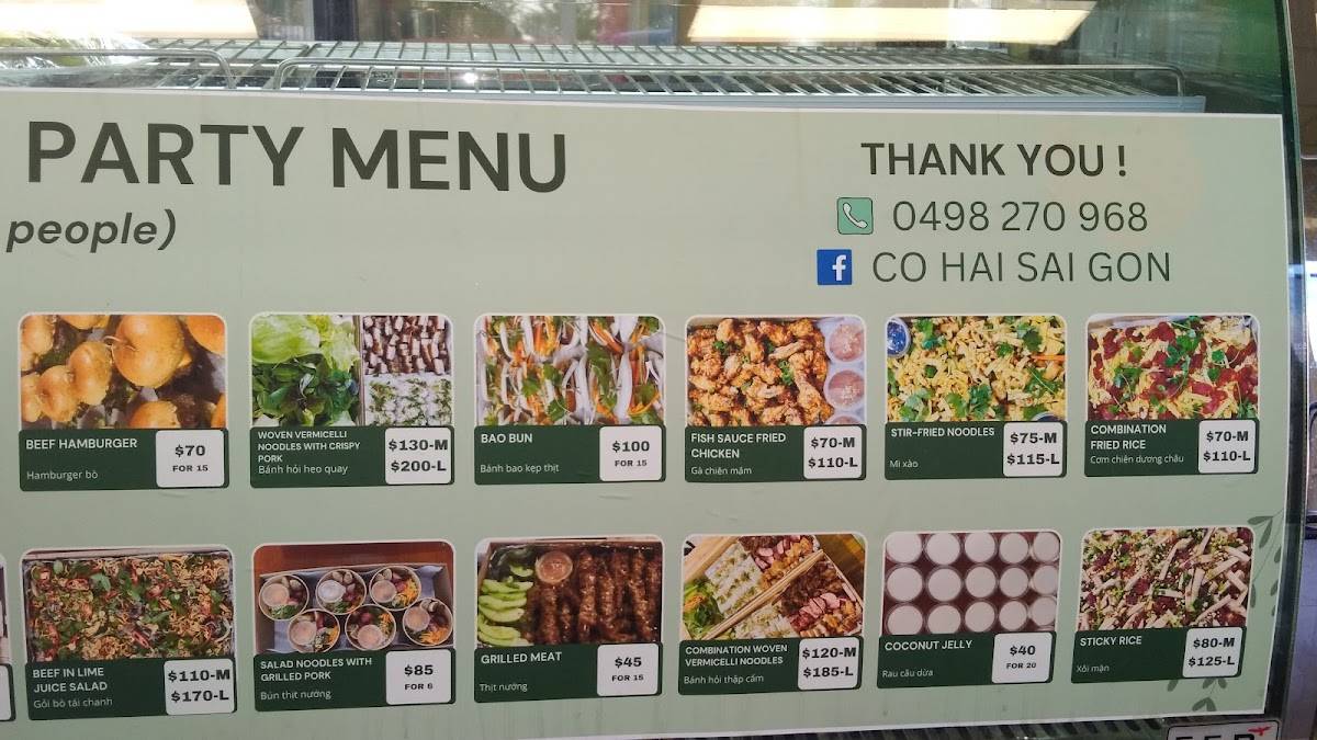 Menu at Co Hai Sai Gon restaurant, Parap