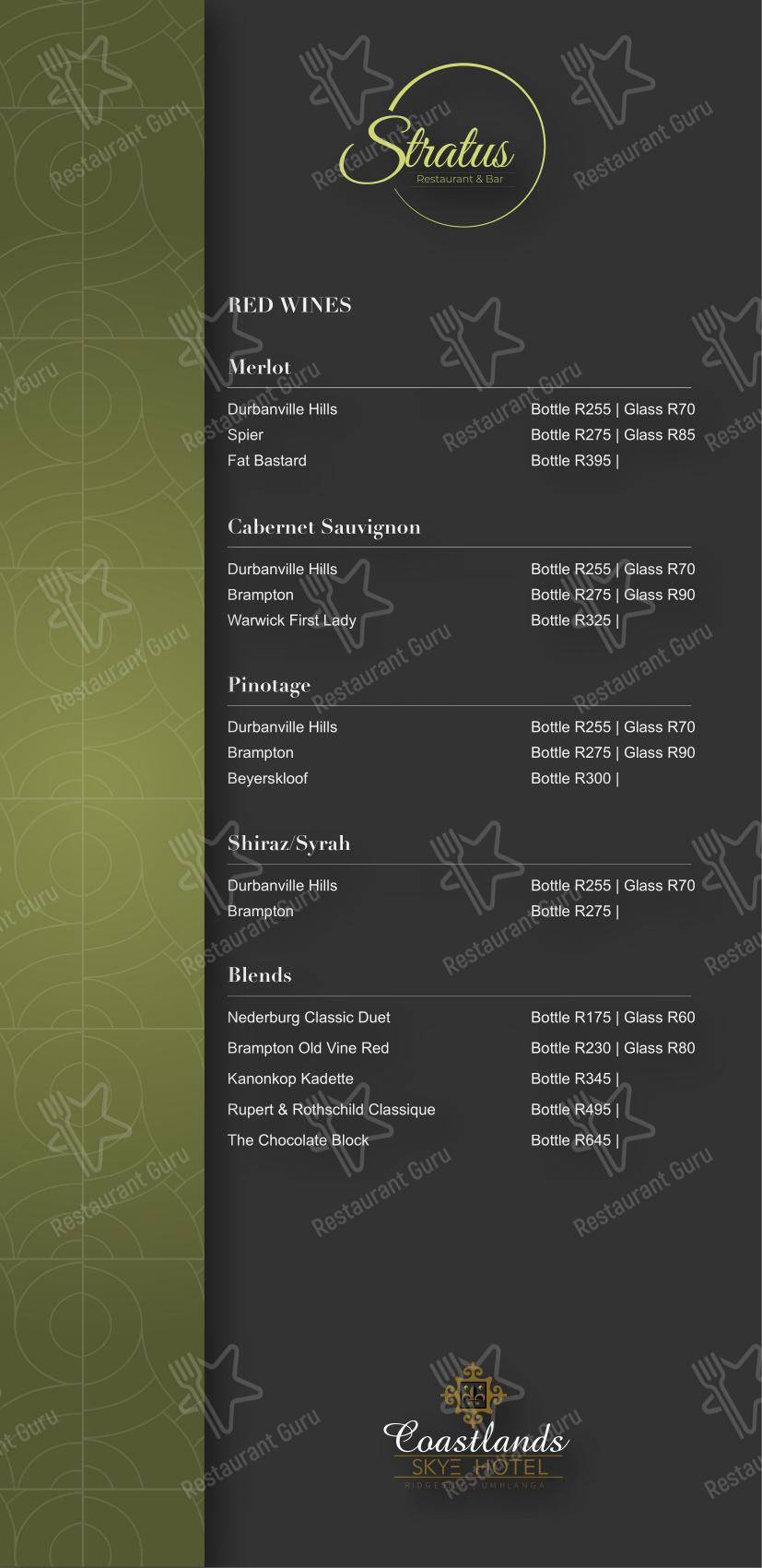 Menu at Coastlands Musgrave Hotel restaurant, Durban