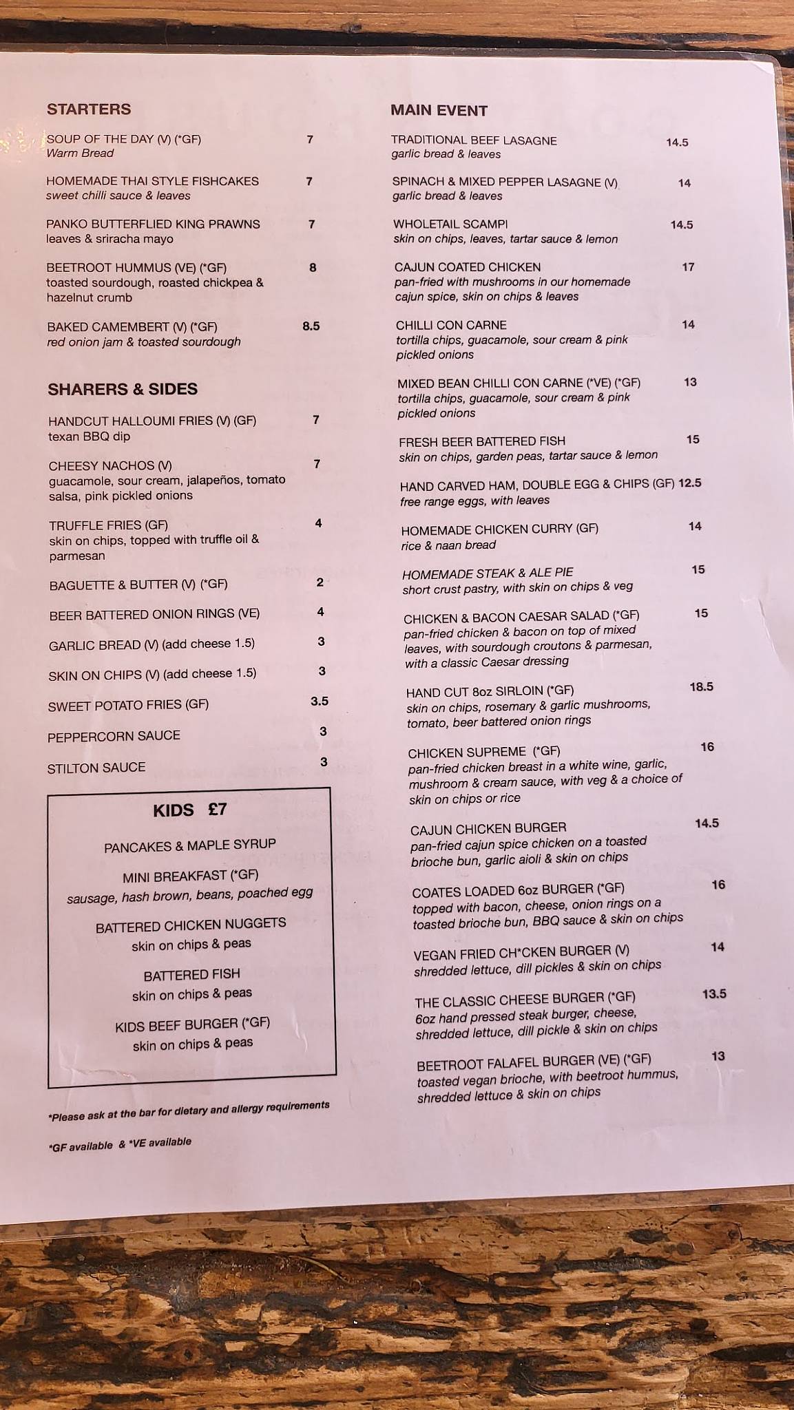 Menu at Coates House pub & bar, Bristol