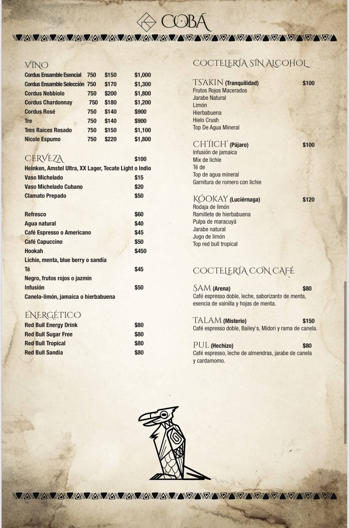 Carta del restaurante Cobá Fusion Rooftop, Ciudad del México