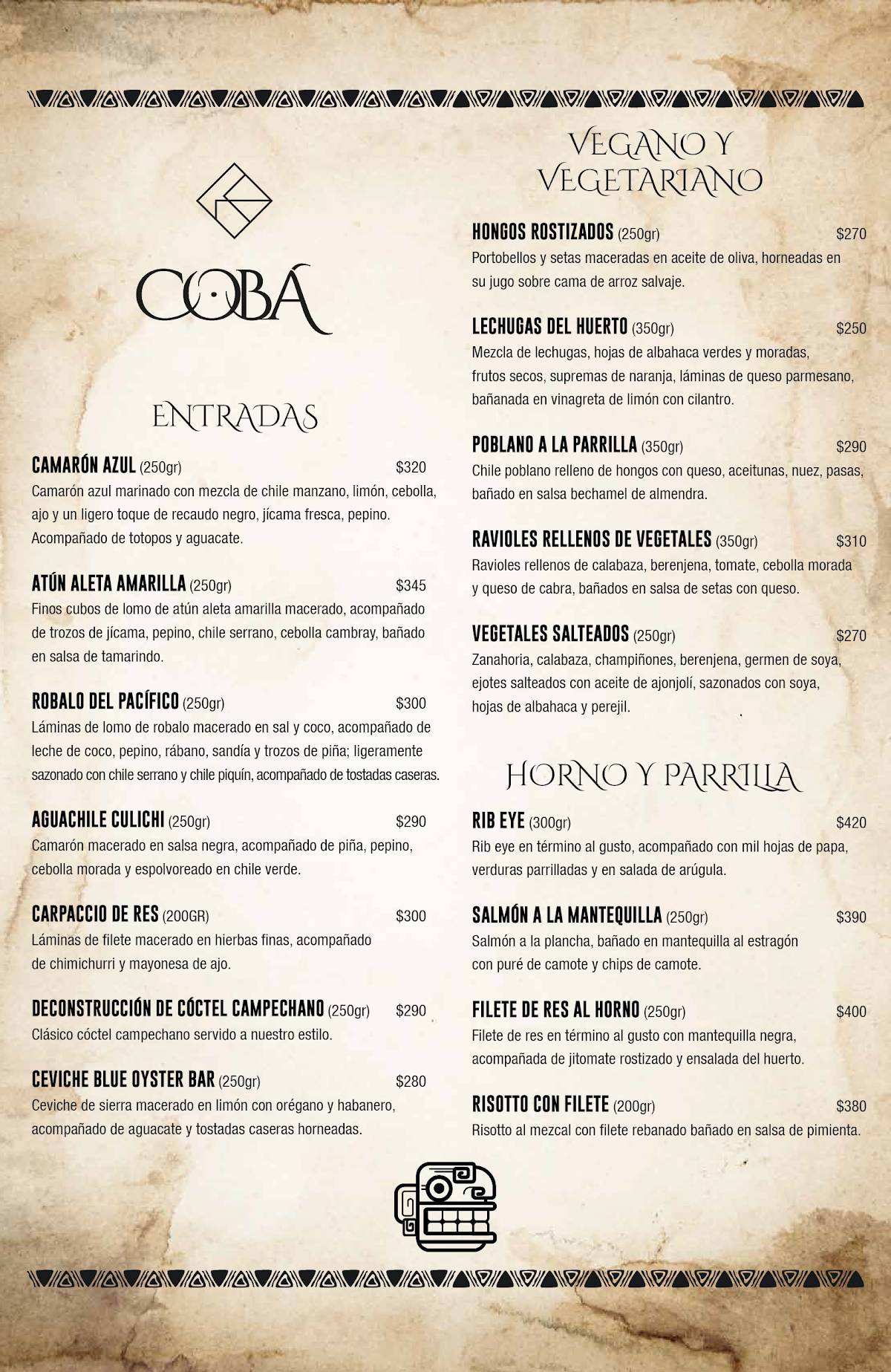 Carta del restaurante Cobá Fusion Rooftop, Ciudad del México