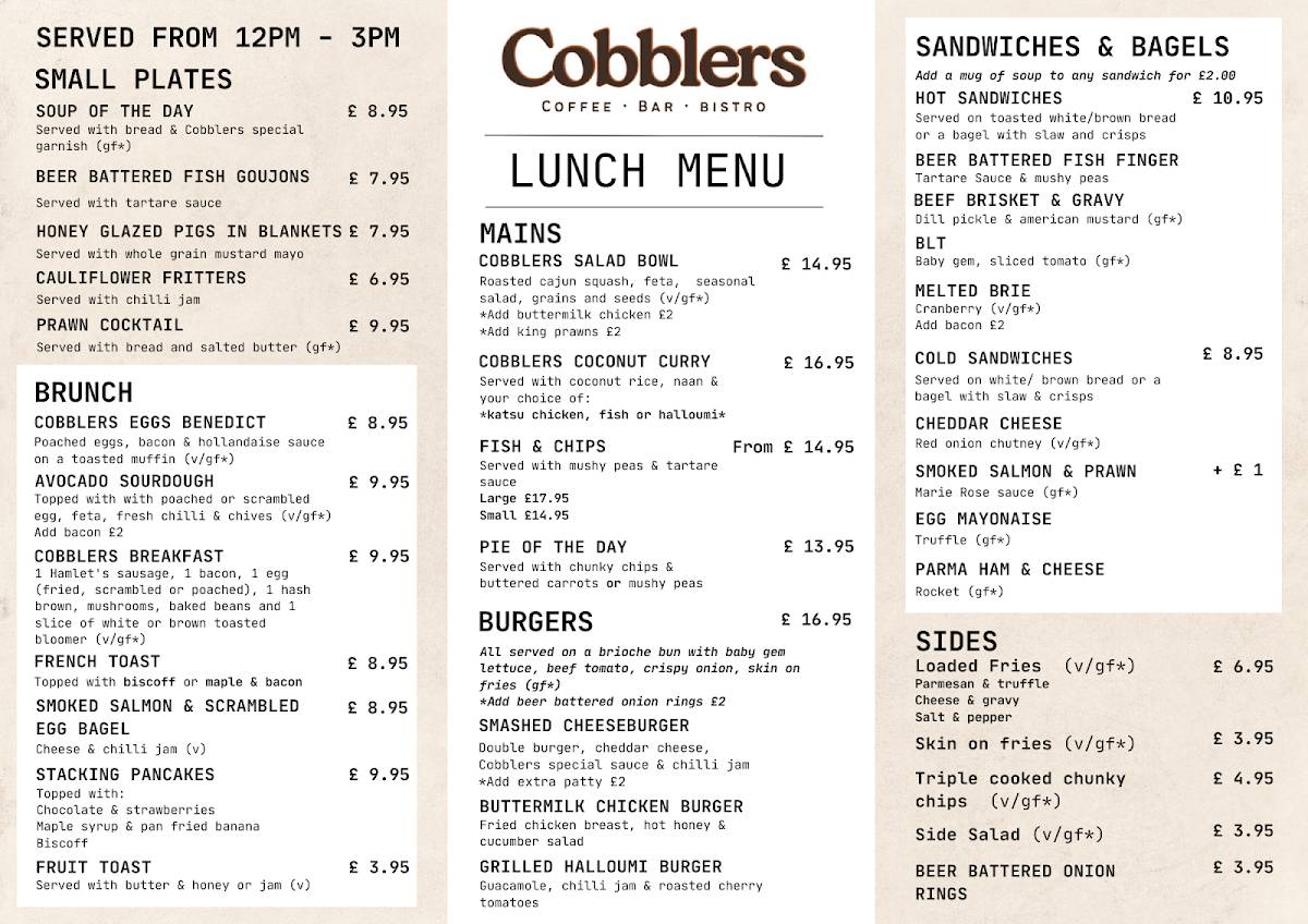 Menu at Cobblers Bar & Bistro, Garstang