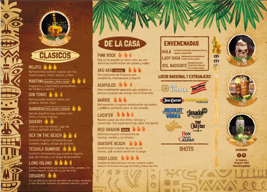 Menu at Coco Loco Guatapé pub & bar, Guatapé