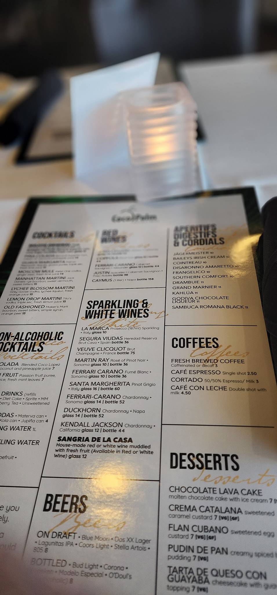 Menu at Coco Palm Restaurant, Pomona